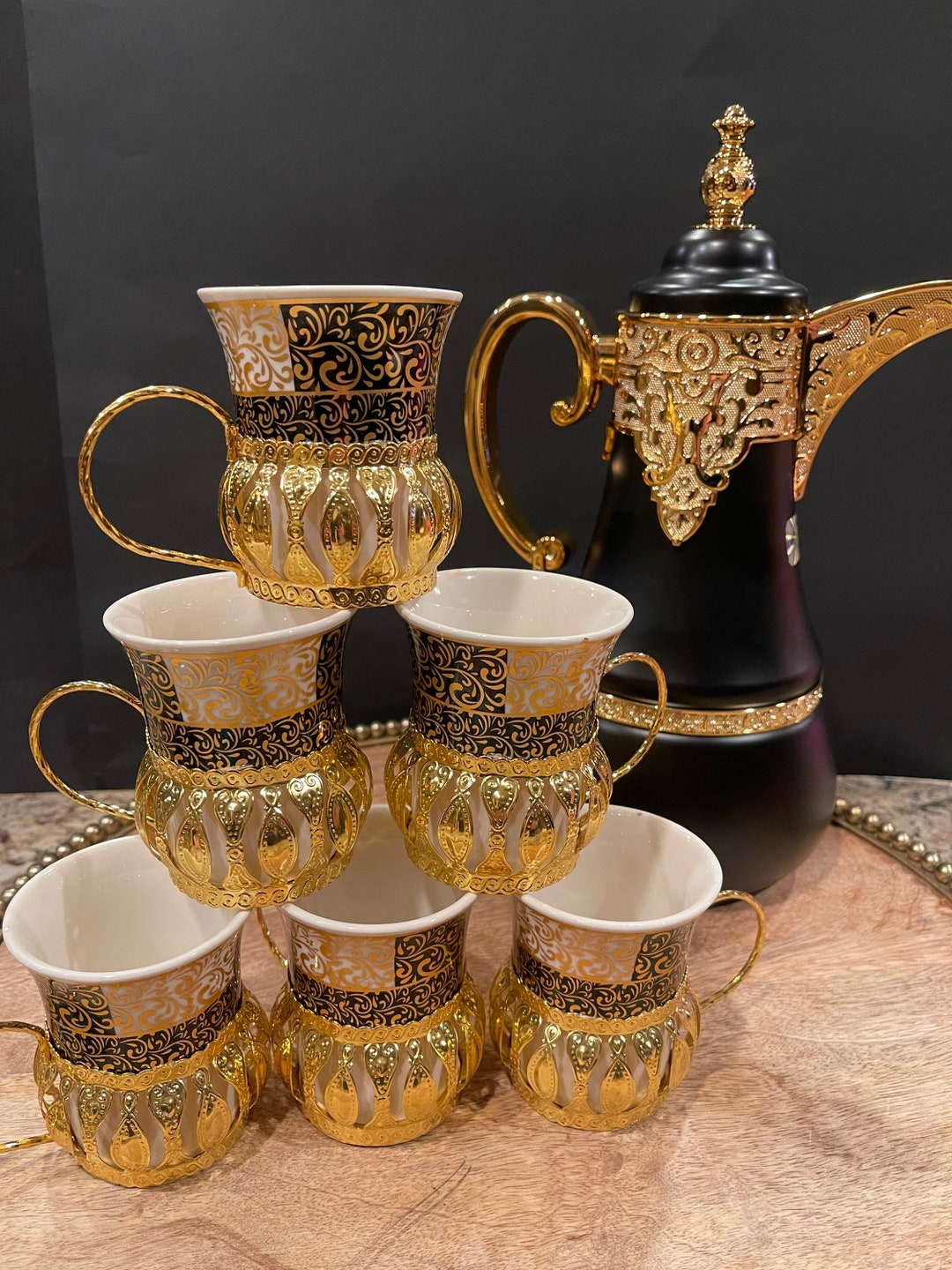 Elegant Gold & Black Tea Set of Six - Etsy