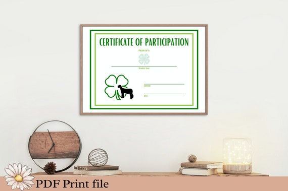 4 H Printable Certificates Participation Workshop Participation