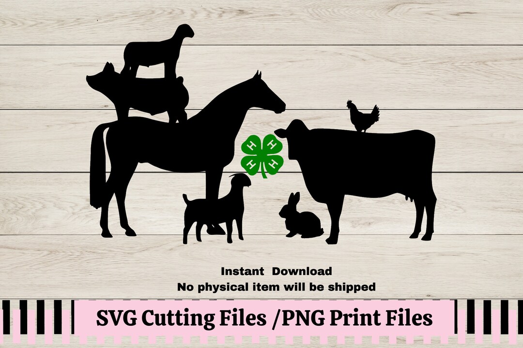 4H Stacked Animals SVG/PNG, Farm Animal Silhouette Livestock County ...