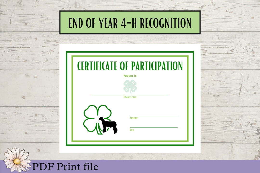 4-H Year End Certificates, Printable 4H Participation Certificate PDF ...