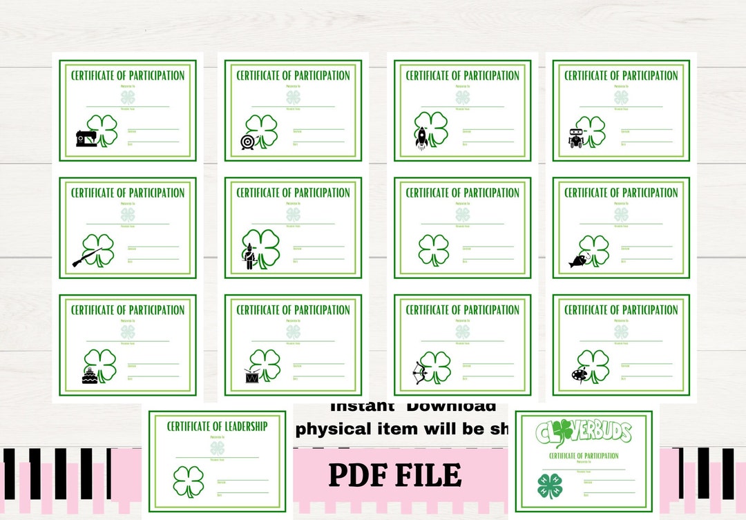 Printable 4-H Participation Certificates, End of Year Awards (PDF) - Etsy