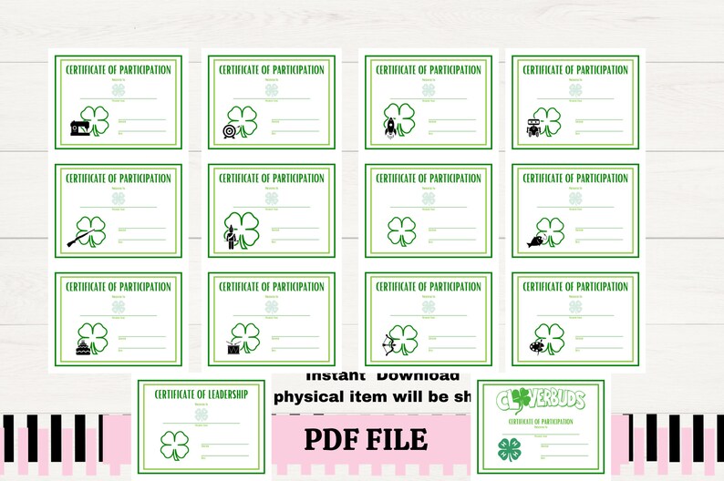 Printable 4-H Participation Certificates, End of Year Awards (PDF) - Etsy
