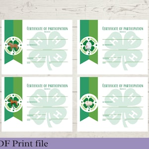 4-H Year End Certificates, Printable 4H Participation Certificate PDF ...