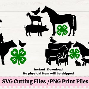 4H Stacked Animals Bundle SVG/PNG, Farm Animal Silhouette Livestock ...