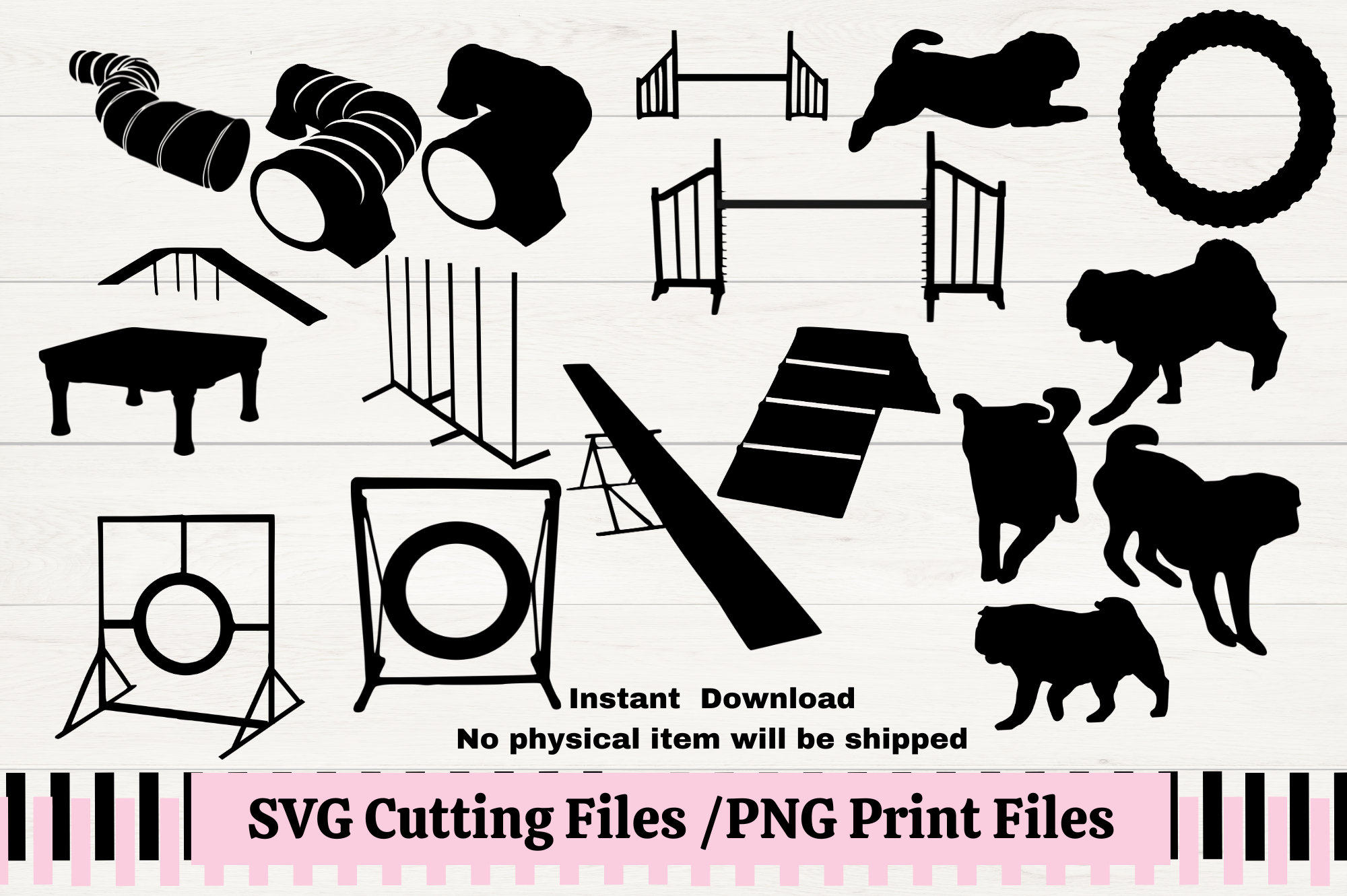 Pug Agility Course SVG PNG Bundle, 19 Obstacles, Custom Decals (digital ...