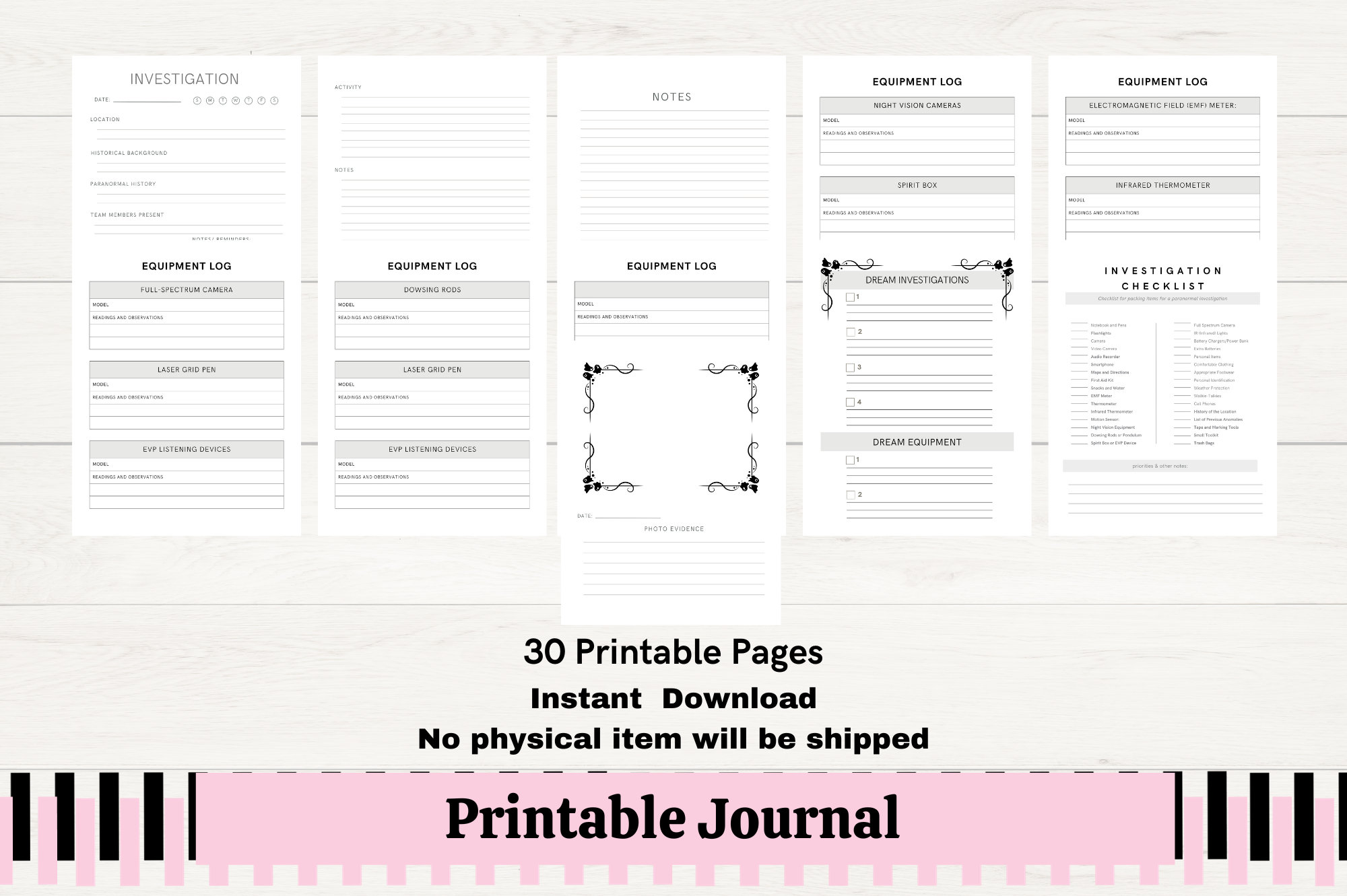Paranormal Investigation Printable Journal, 30 Page PDF Print at Home ...