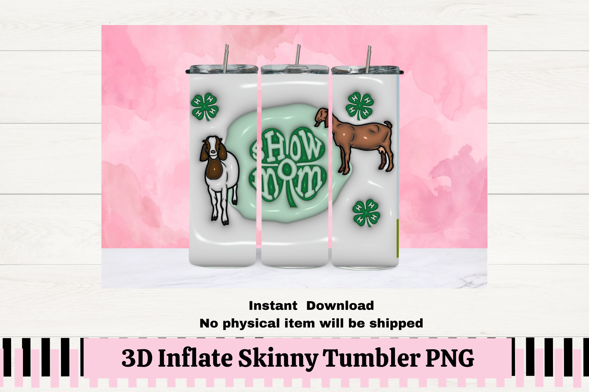 4H Clover Goat 3D Inflate 20oz., Dairy Goat Skinny Tumbler Wrap PNG, 4H ...