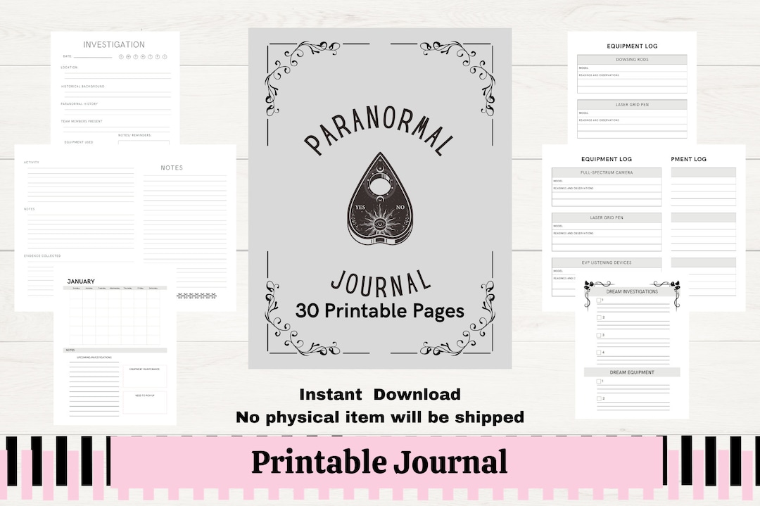 Paranormal Investigation Printable Journal, 30 Page PDF Print at Home ...