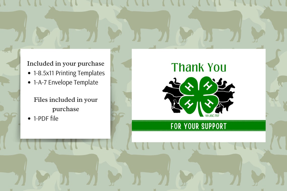 Printable 4H Thank You Card Template 5x7 Print at Home Thank - Etsy