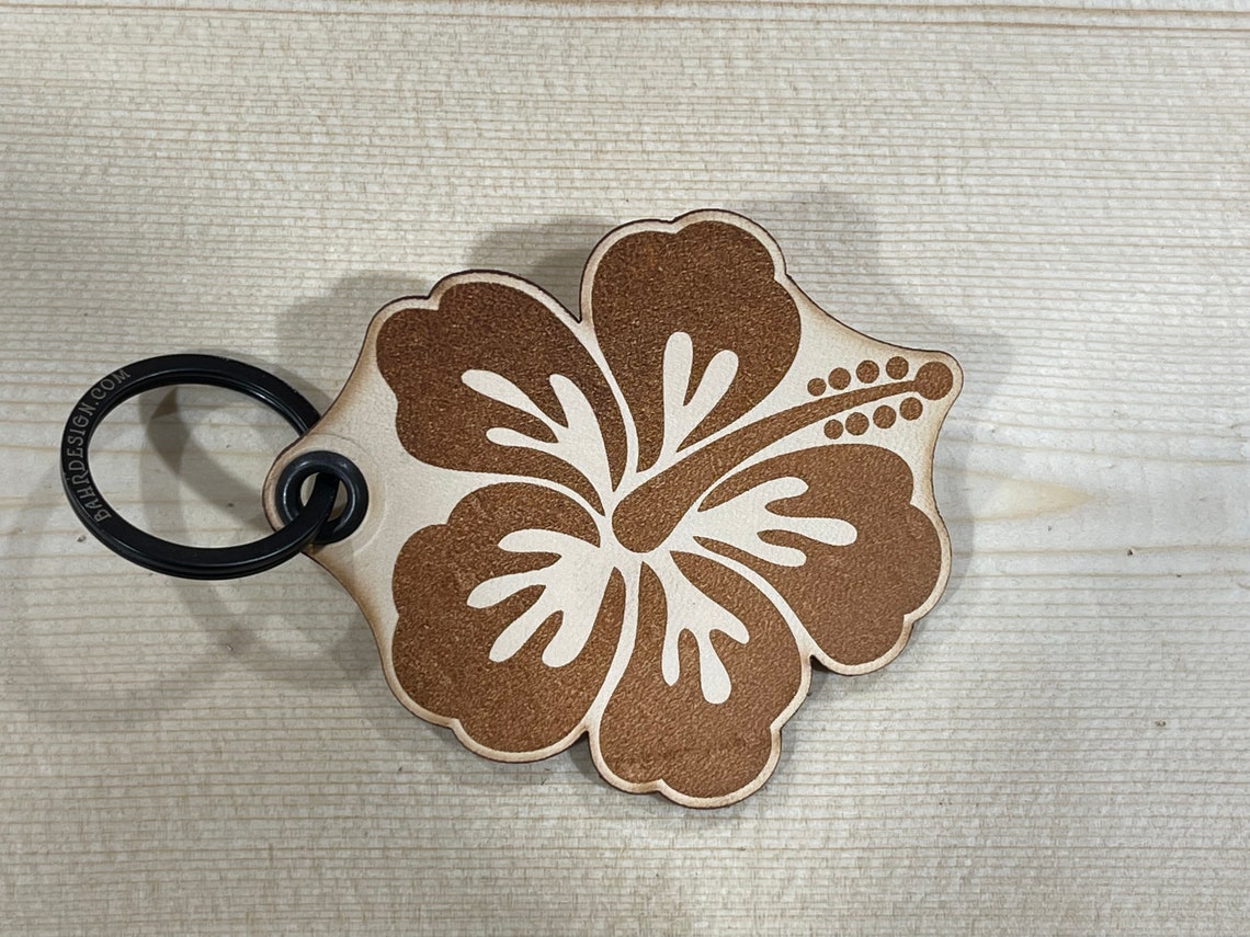 Hibiscus Flower Leather Keychain | Etsy