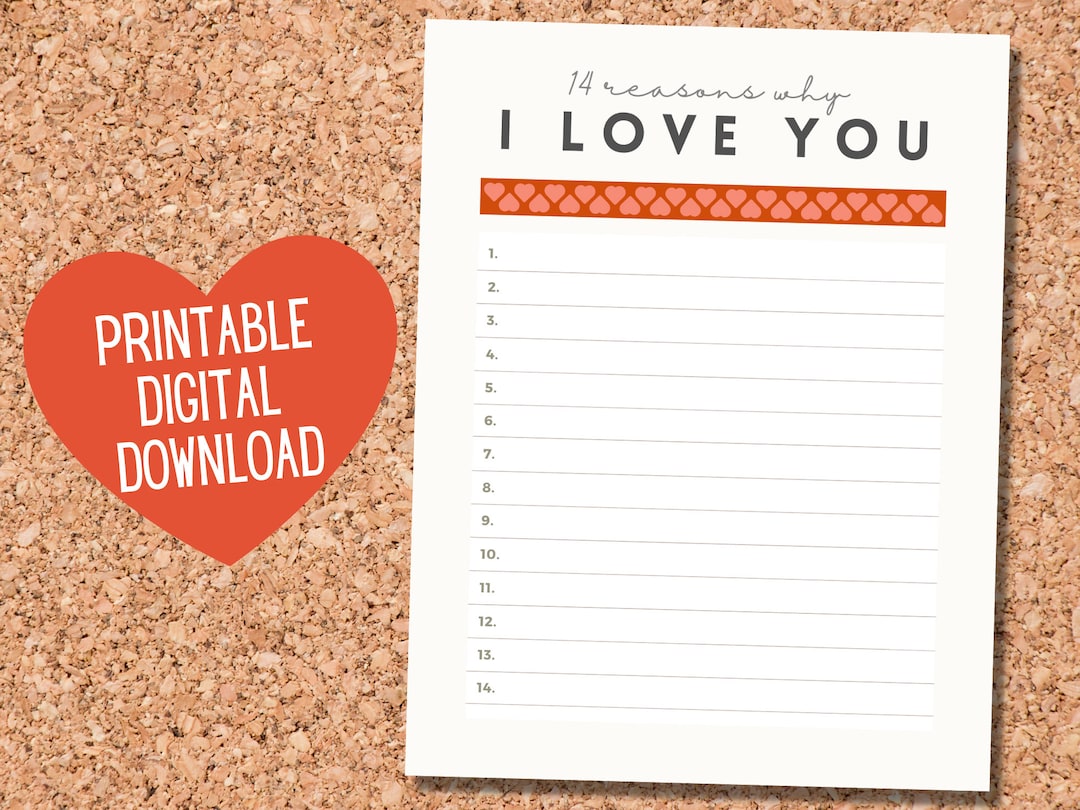 Valentines Printable Instant Download Gift - 14 Reasons Why I Love You ...