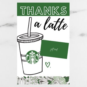 Teacher Thank You Gift Card Digital Printable Card Starbucks Thanks A ...