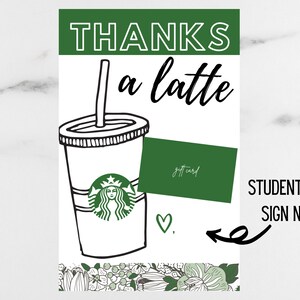Teacher Thank You Gift Card Digital Printable Card Starbucks Thanks A ...