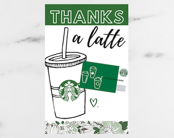 Printable Thanks a Latte Thank You Card Teacher Appreciation - Etsy