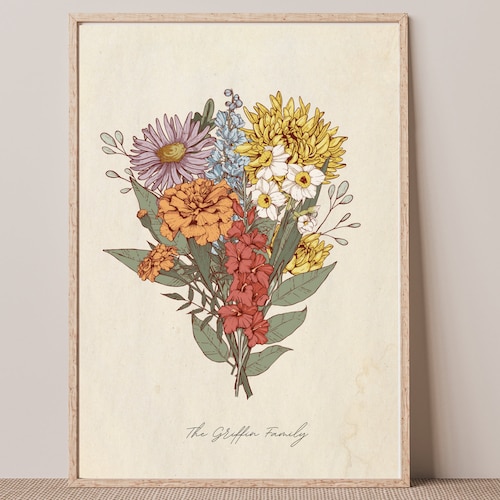 Birth Flower Family Bouquet Digital Art 8x10 Printable File - Etsy