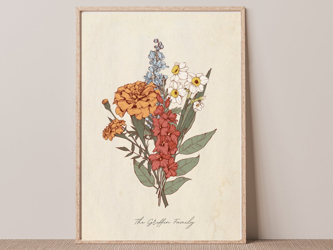 Birth Flower Family Bouquet Custom Personalized Mother's - Etsy