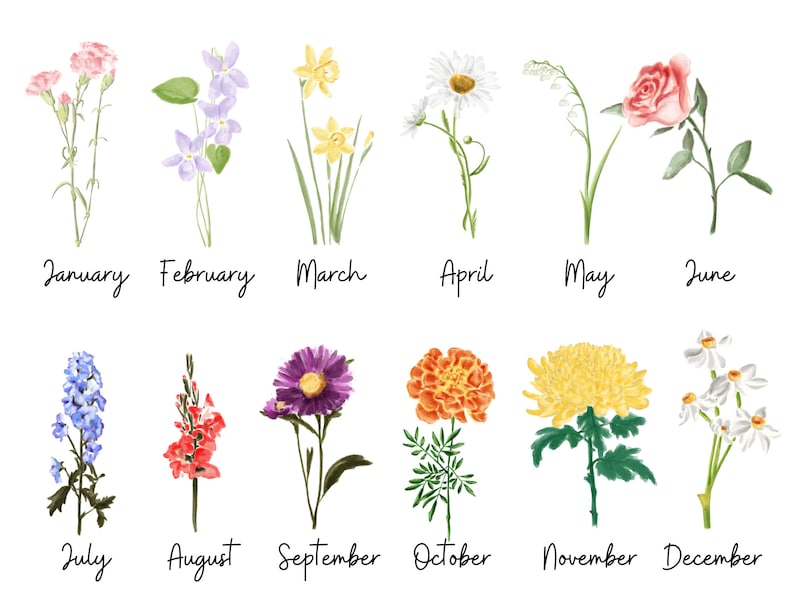 Birth Flower Family Bouquet Digital Art 8x10 Printable File | Etsy