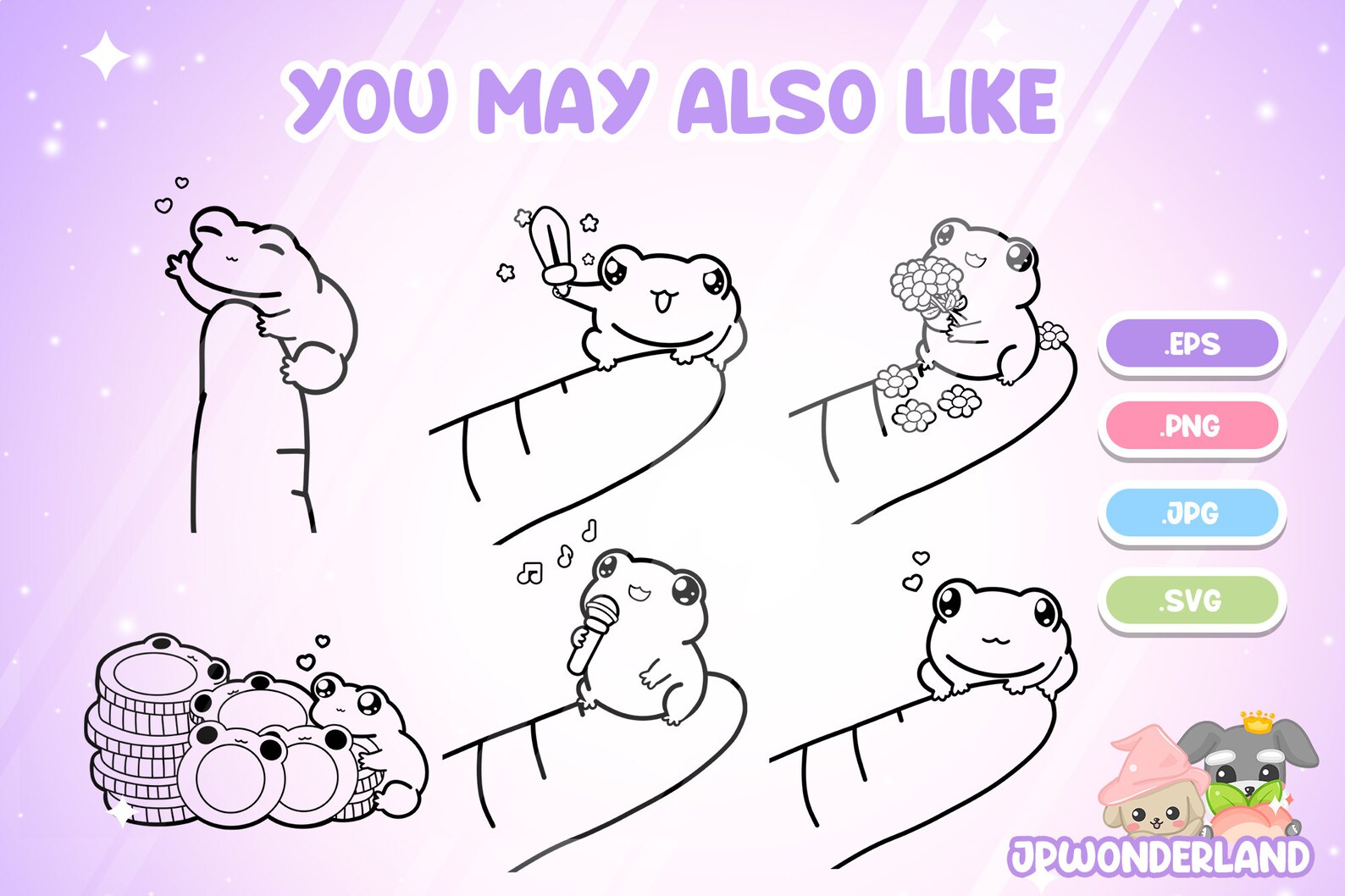 Little Frog Hugging Flowers Clipart / Cute Vector / Froggy Illustration ...