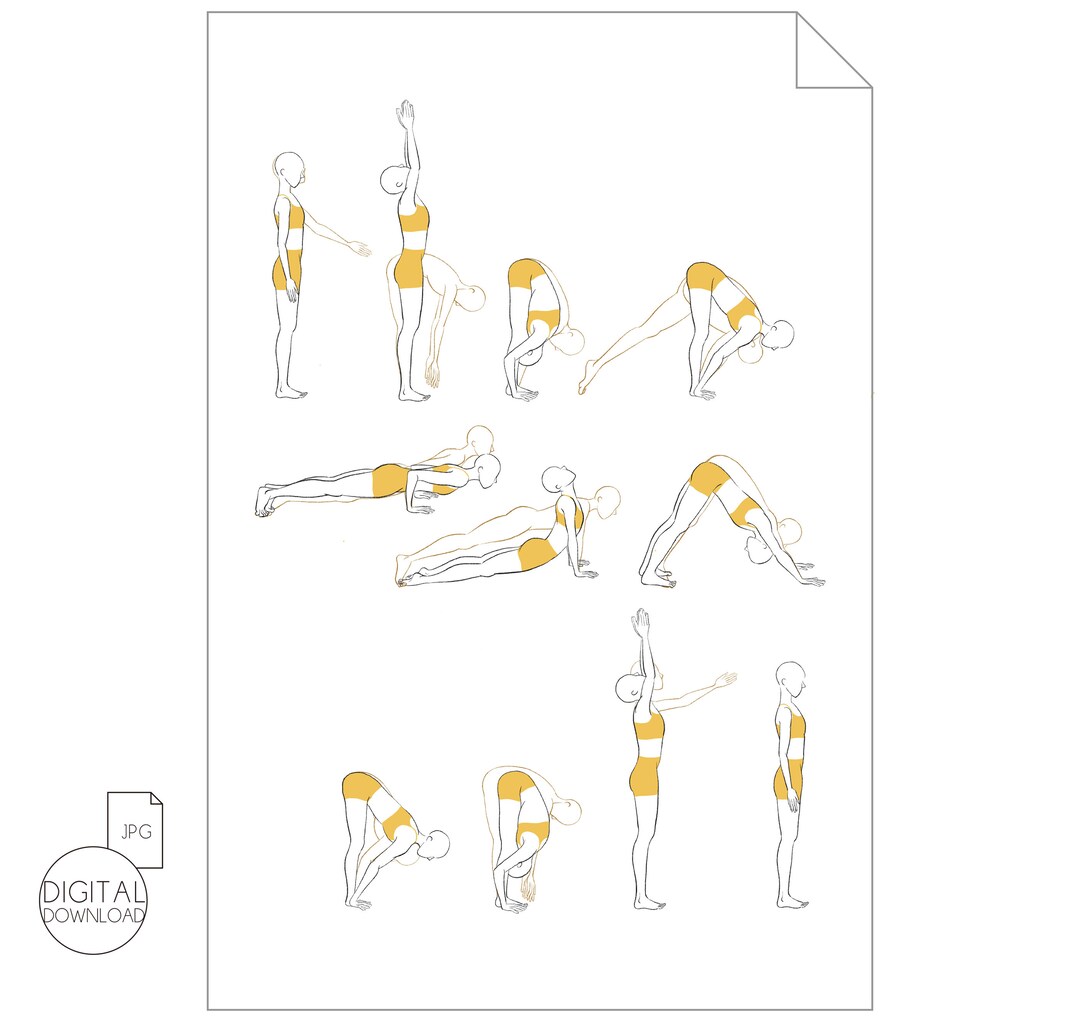 Printable Yoga Wall Art, Asana Print, Sun Salutation Poster, Digital ...