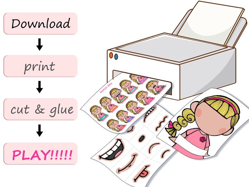 Emotions Activity for Kids Boy & Girl, Printable Toddler Feeling Chart Quiet Book Page Preschool ...