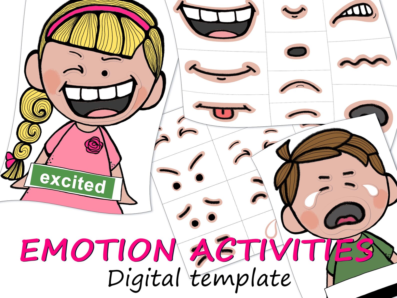 Emotions Activity for Kids Boy & Girl, Printable Toddler Feeling Chart ...