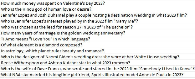 Romance Trivia Questions, Valentine's Day Trivia - Etsy