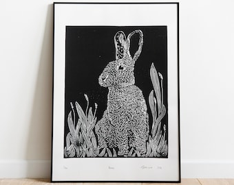 Bunny Linocut Print Original Rabbit Linocut Wildlife Linocut Gift for ...