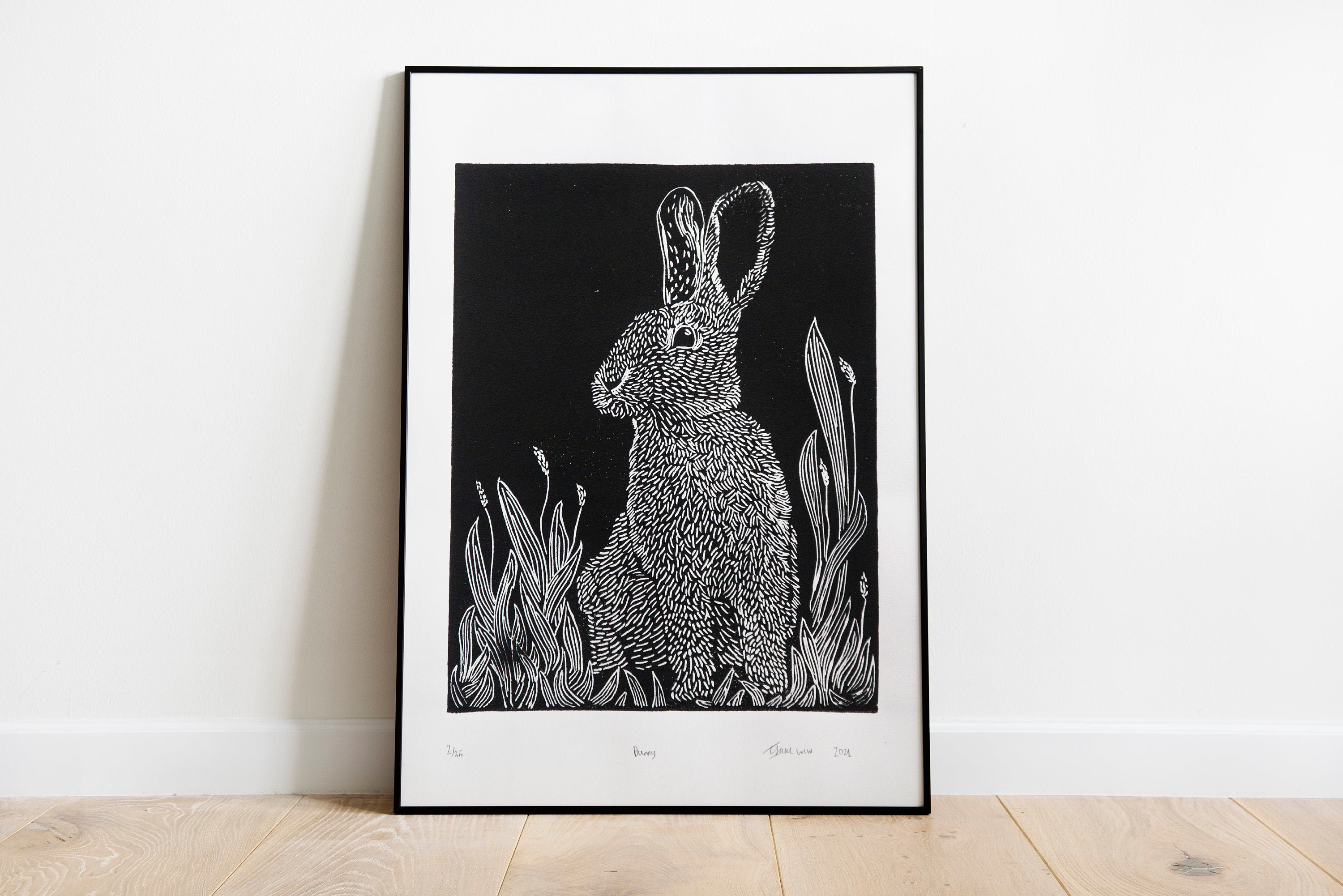Bunny Linocut Print - Etsy