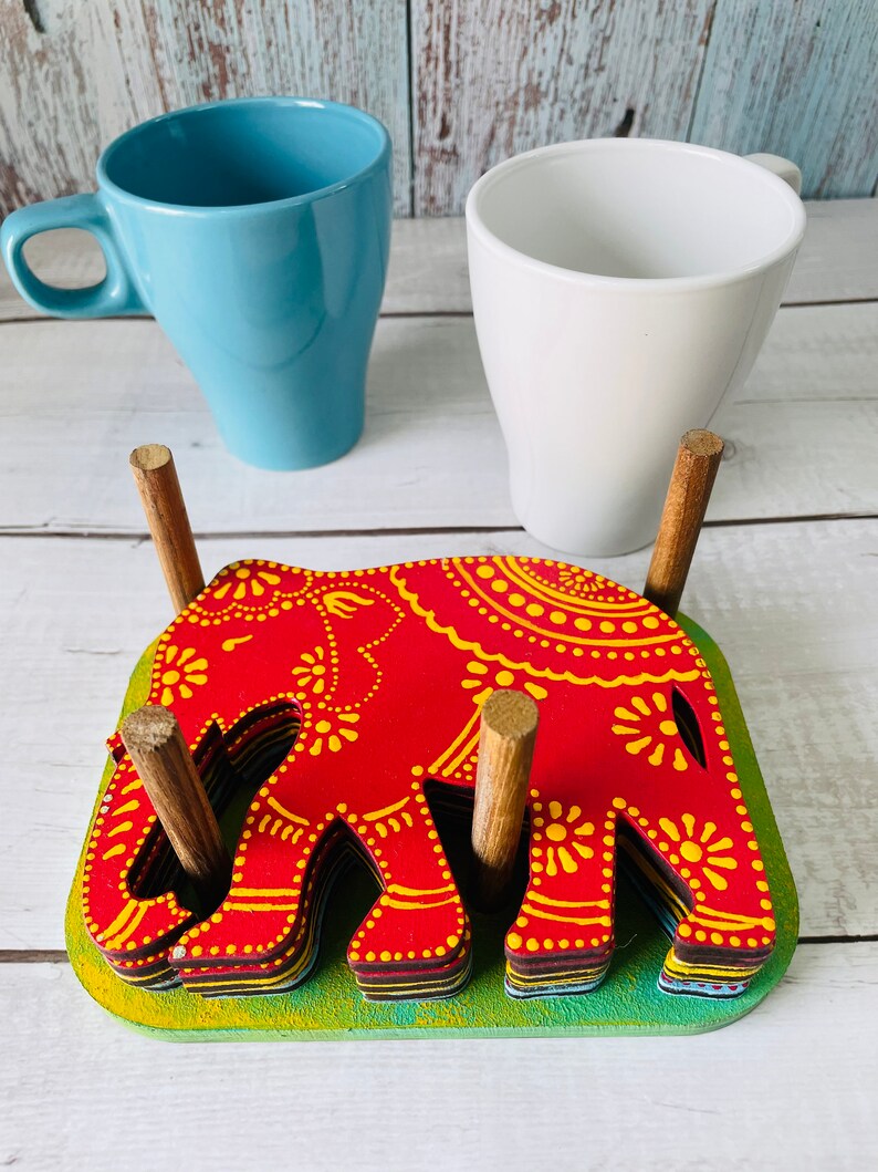 Home & Living Coasters Handmade Elephant shape with ethnic design tea ...