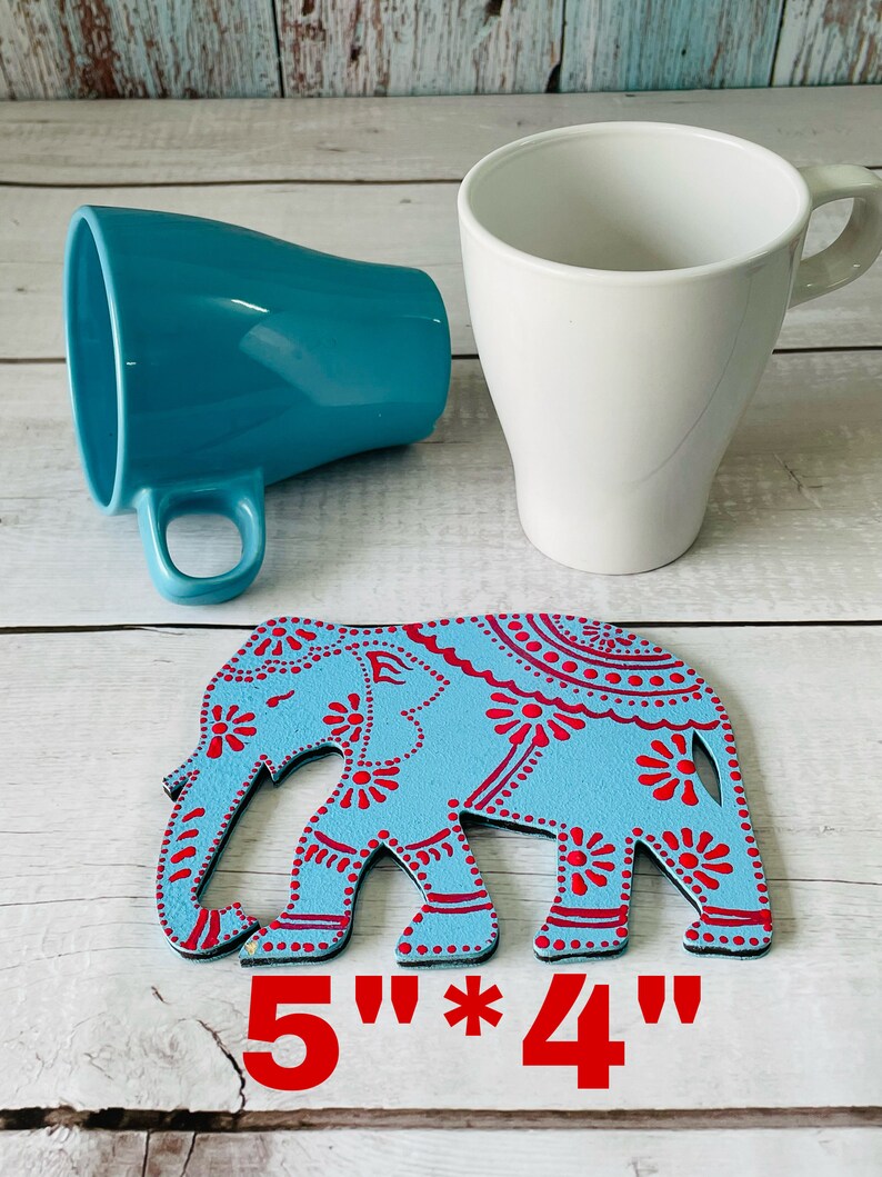 Home & Living Coasters Handmade Elephant shape with ethnic design tea ...