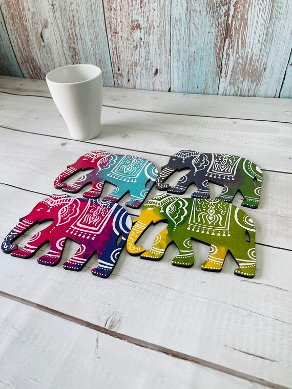 Home & Living Coasters Handmade Elephant shape with ethnic design tea ...