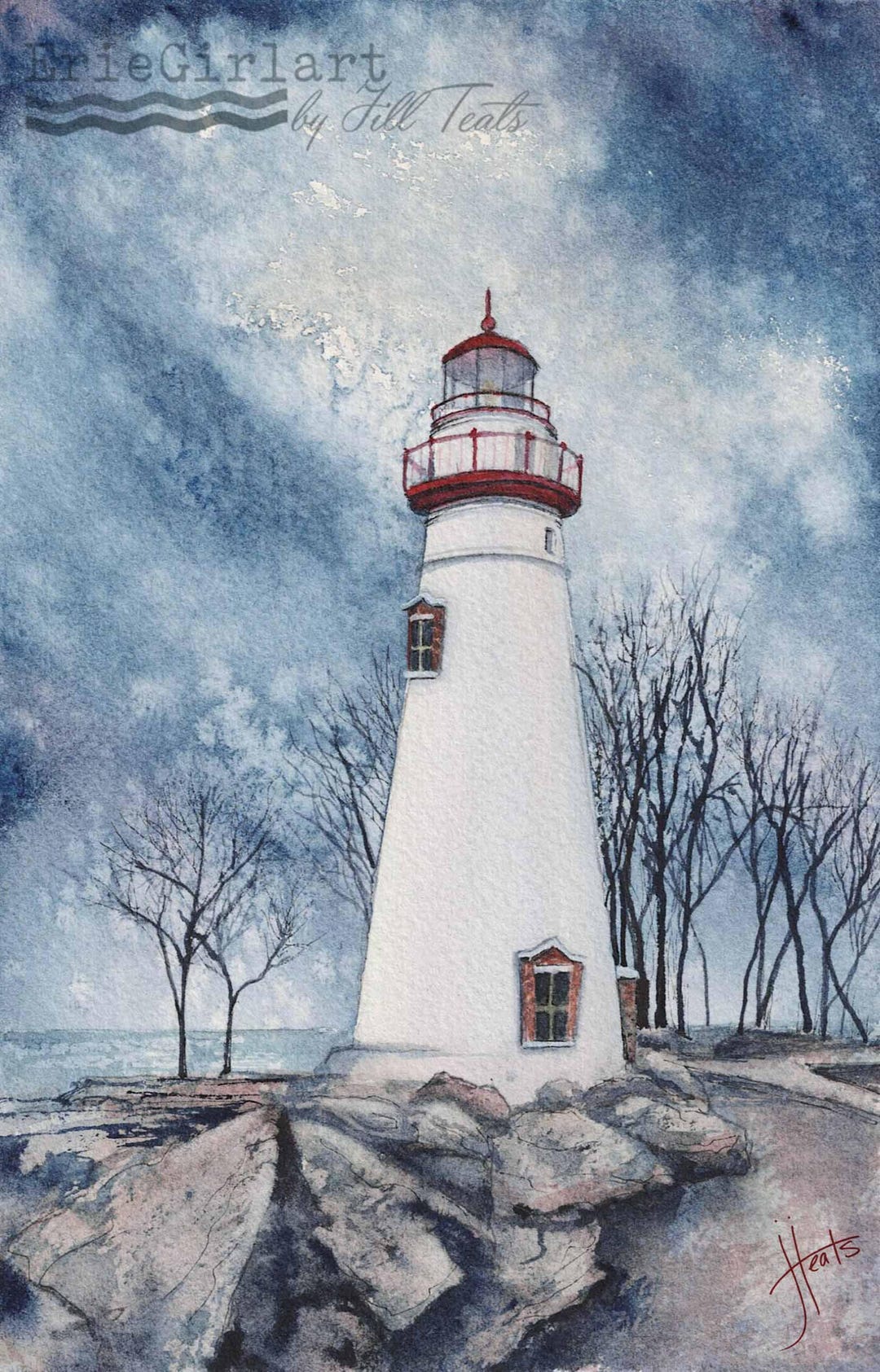 Lighthouse Watercolor Print | Marblehead Ohio | Watercolor Print | Lake ...