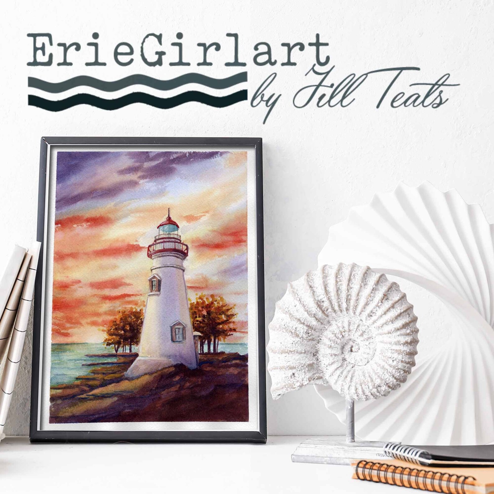 Lighthouse Watercolor Print Marblehead Ohio Watercolor Print Lake Erie ...