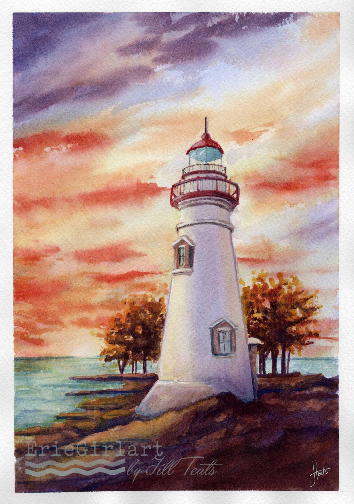 Lighthouse Watercolor Print Marblehead Ohio Watercolor Print Lake Erie ...