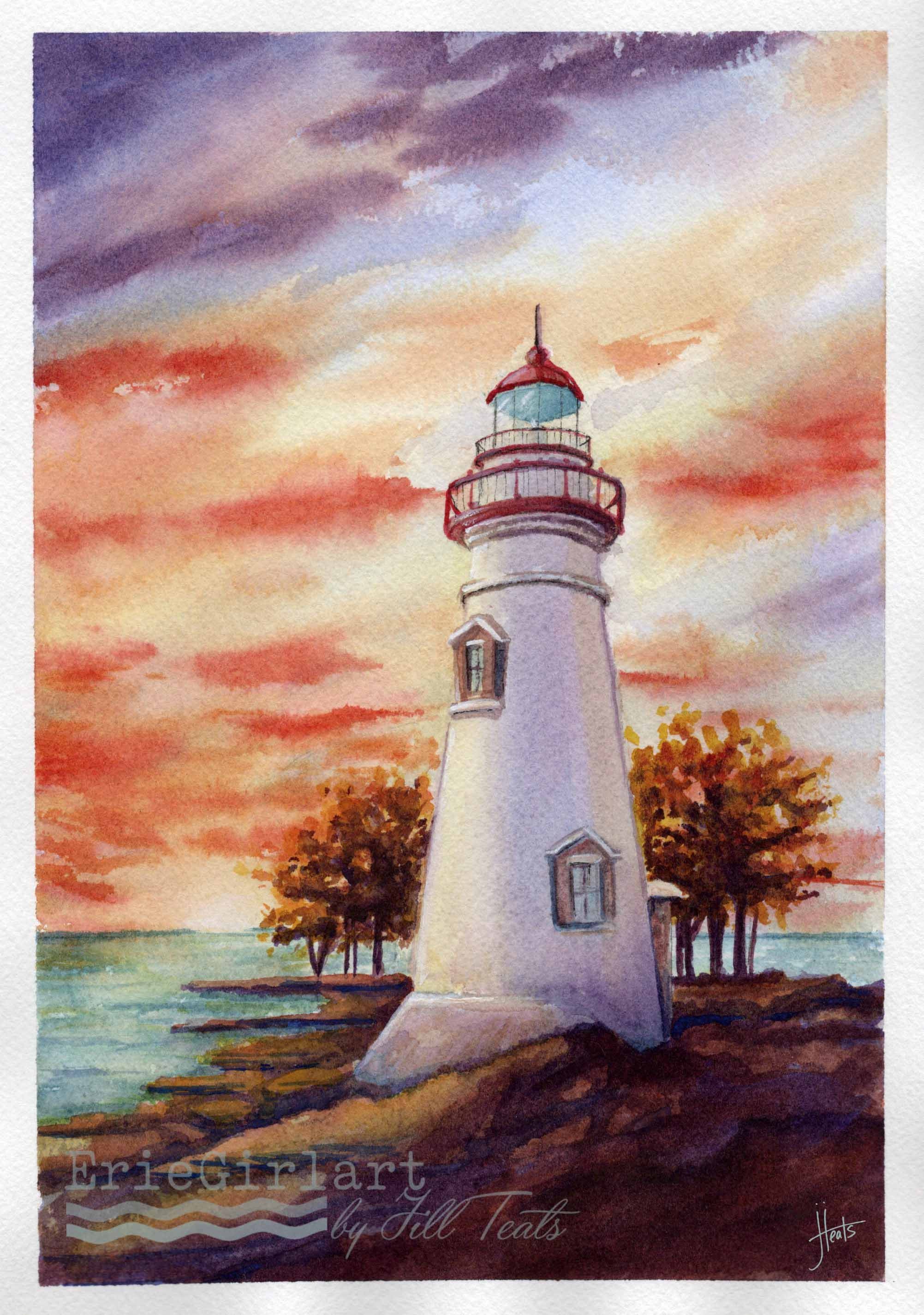Lighthouse Watercolor Print Marblehead Ohio Watercolor Print Lake Erie ...