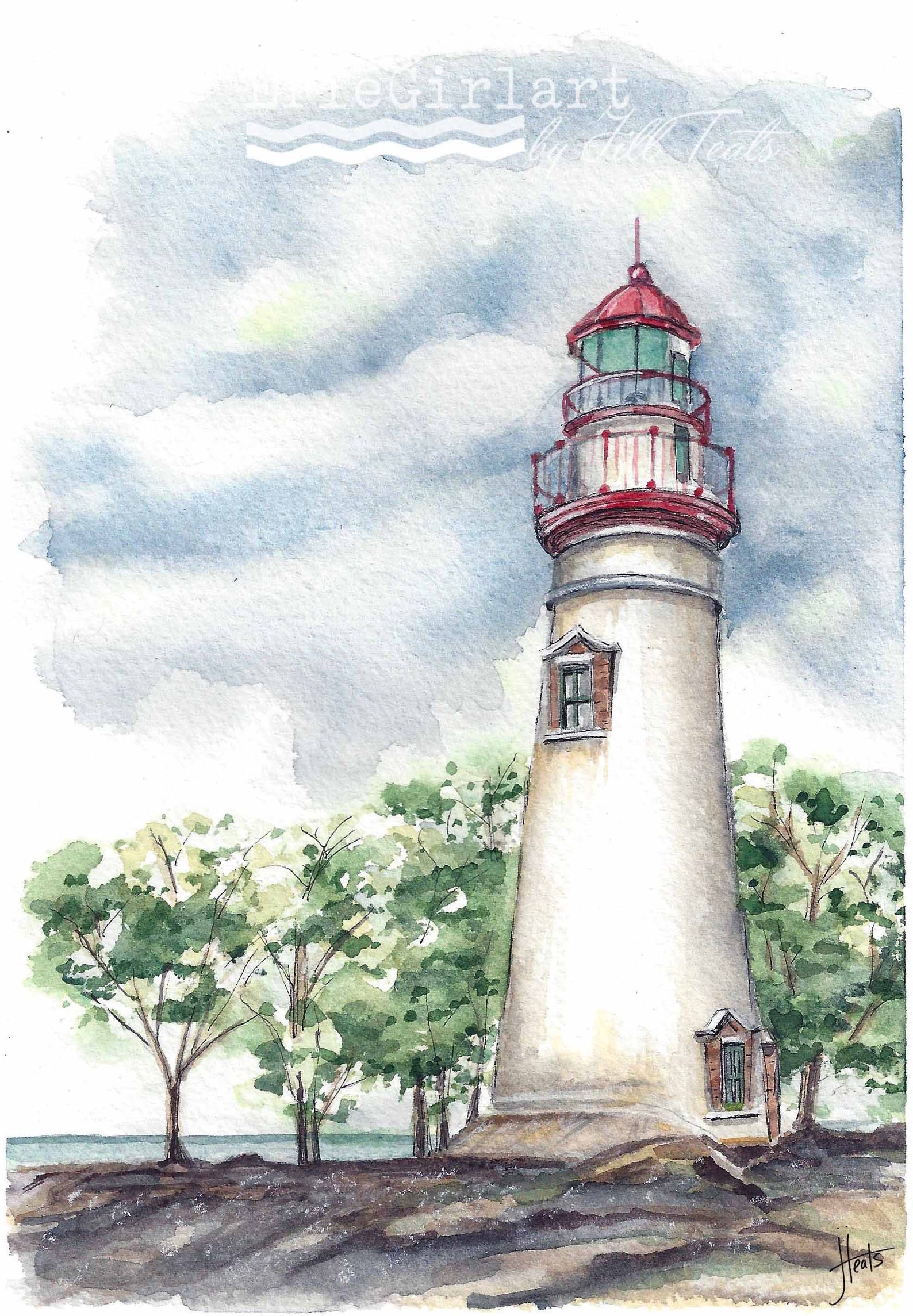 Lighthouse Watercolor Print Marblehead Ohio Watercolor Print Lake Erie ...