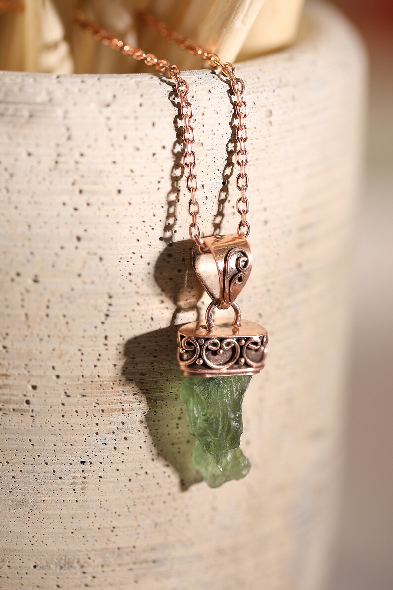 14K Gold Moldavite Necklace Moldavite Pendant Genuine - Etsy