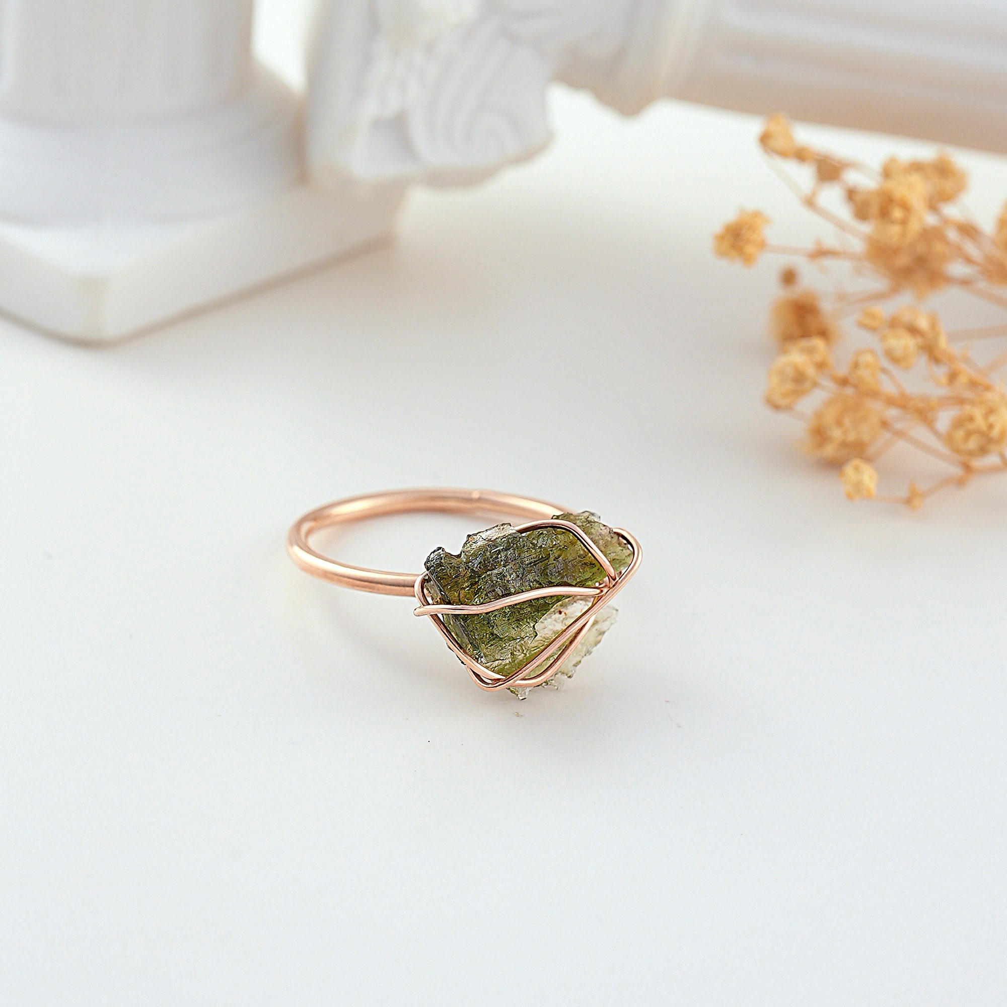 14K Gold Moldavite Ring Moldavite Crystal Genuine Moldavite - Etsy