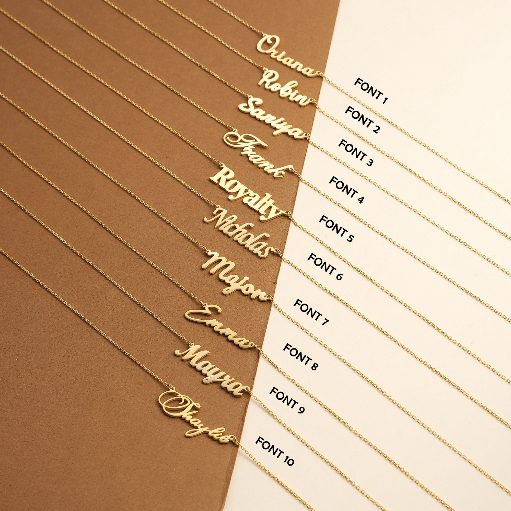 14K Solid Gold Name Necklace Dainty Gold Name Necklace 50th - Etsy