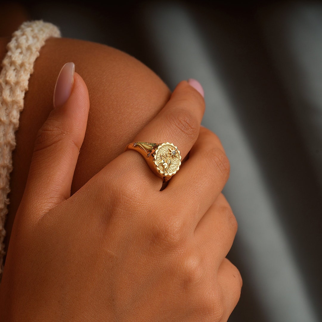 Custom Zodiac Signet Ring, Astrology Jewelry, Horoscope Star Sign Ring ...