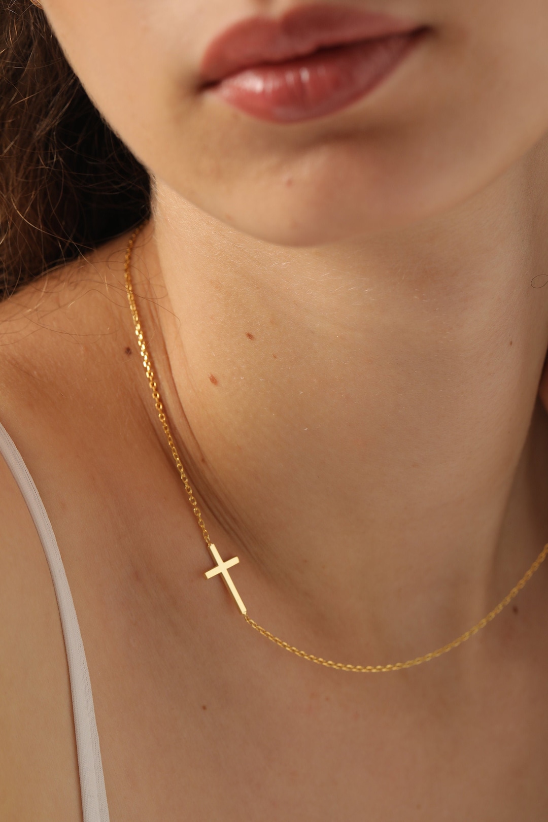 Gold Cross Necklace, Tiny Cross Necklace, Sideways Cross Charm ...