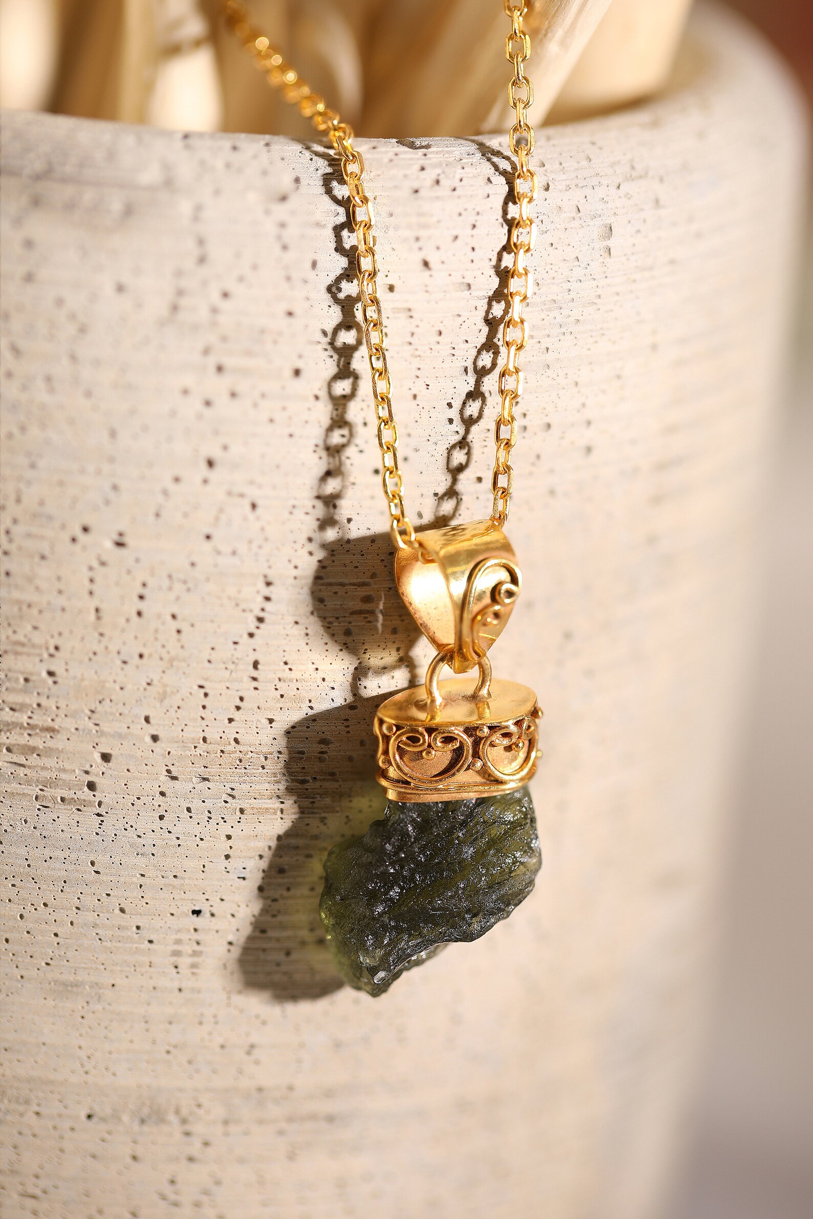14K Gold Moldavite Necklace Moldavite Pendant Genuine - Etsy
