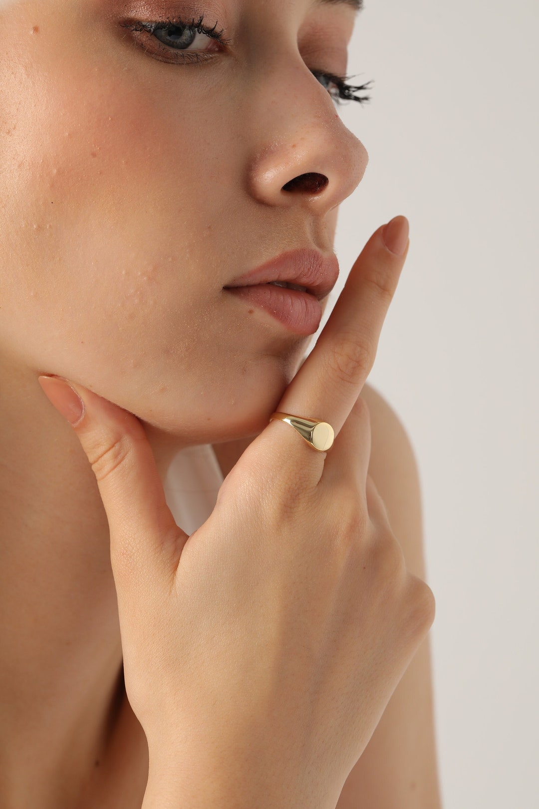 14K Gold Signet Ring, Engraved Signet Ring, Dainty Ring, Personalized ...