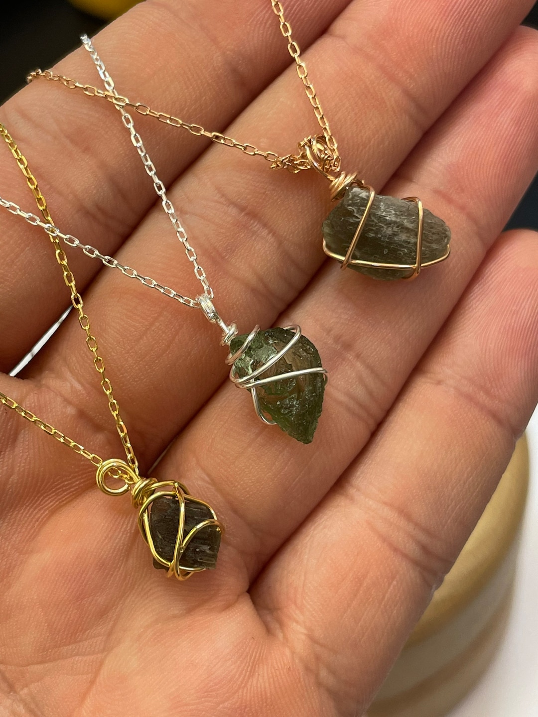 14K Gold Moldavite Necklace, Moldavite Pendant, Genuine Moldavite ...