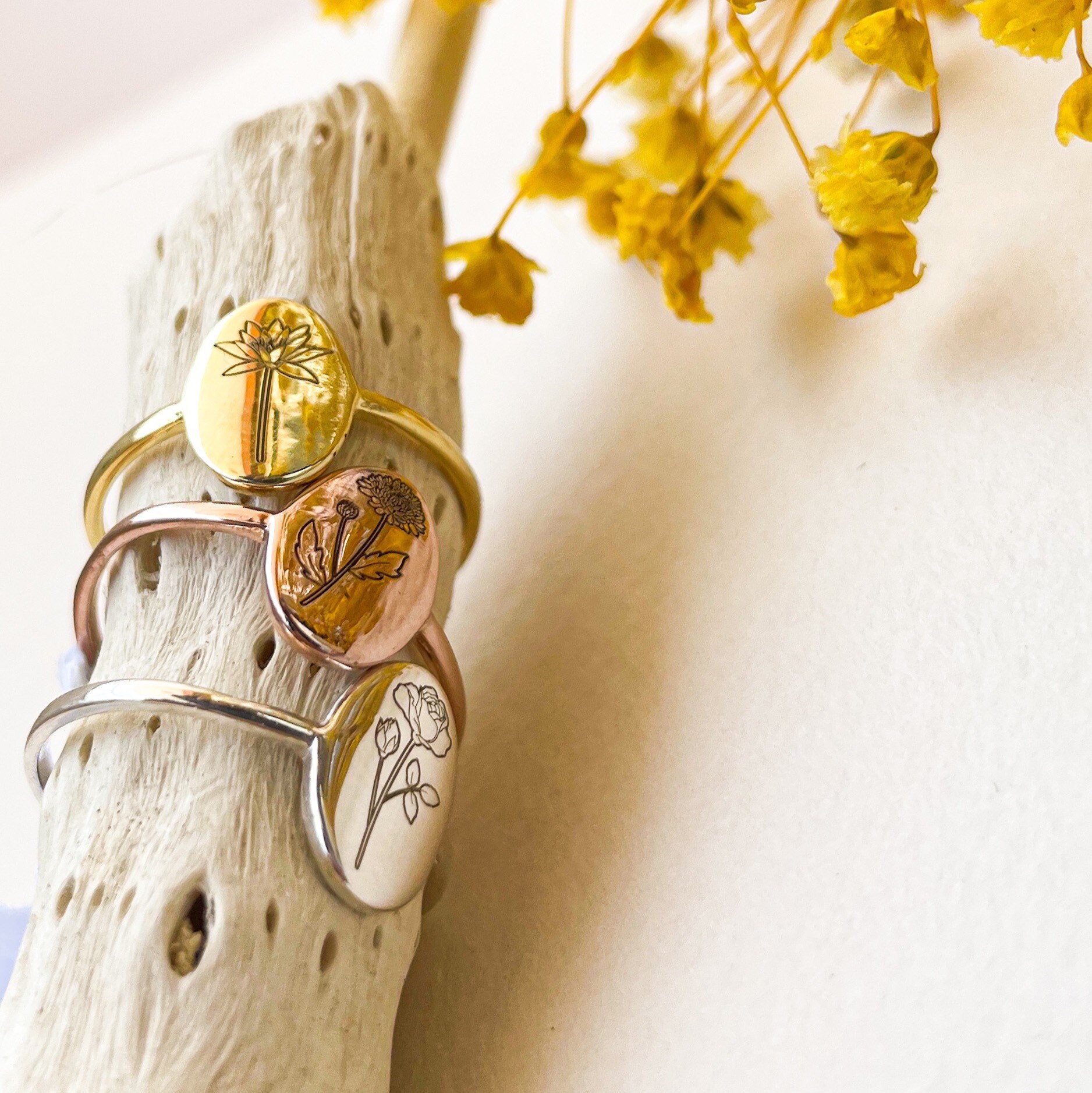 Custom Birth Flower Ring Stackable Flower Ring Mom Ring - Etsy