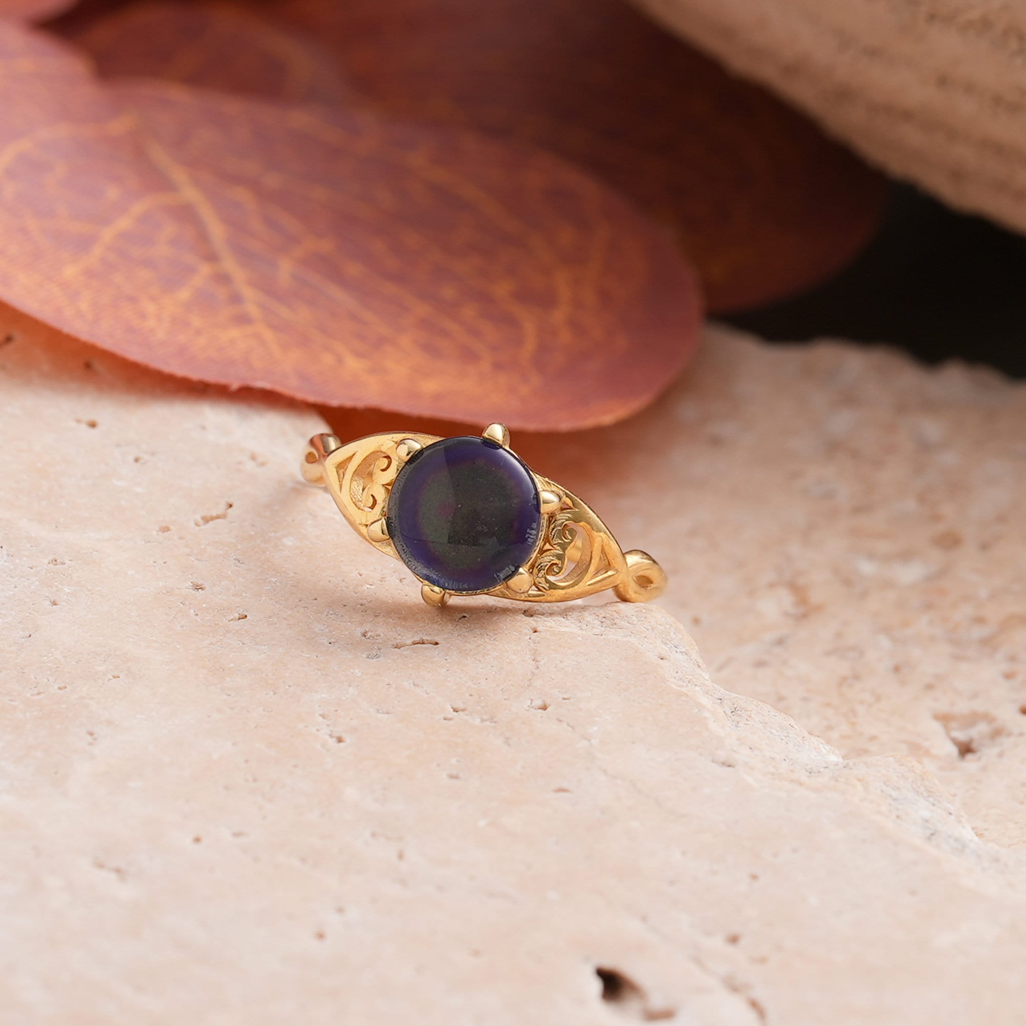 14K Gold Mood Ring Dainty Ring for Women Feeling Stone Ring - Etsy