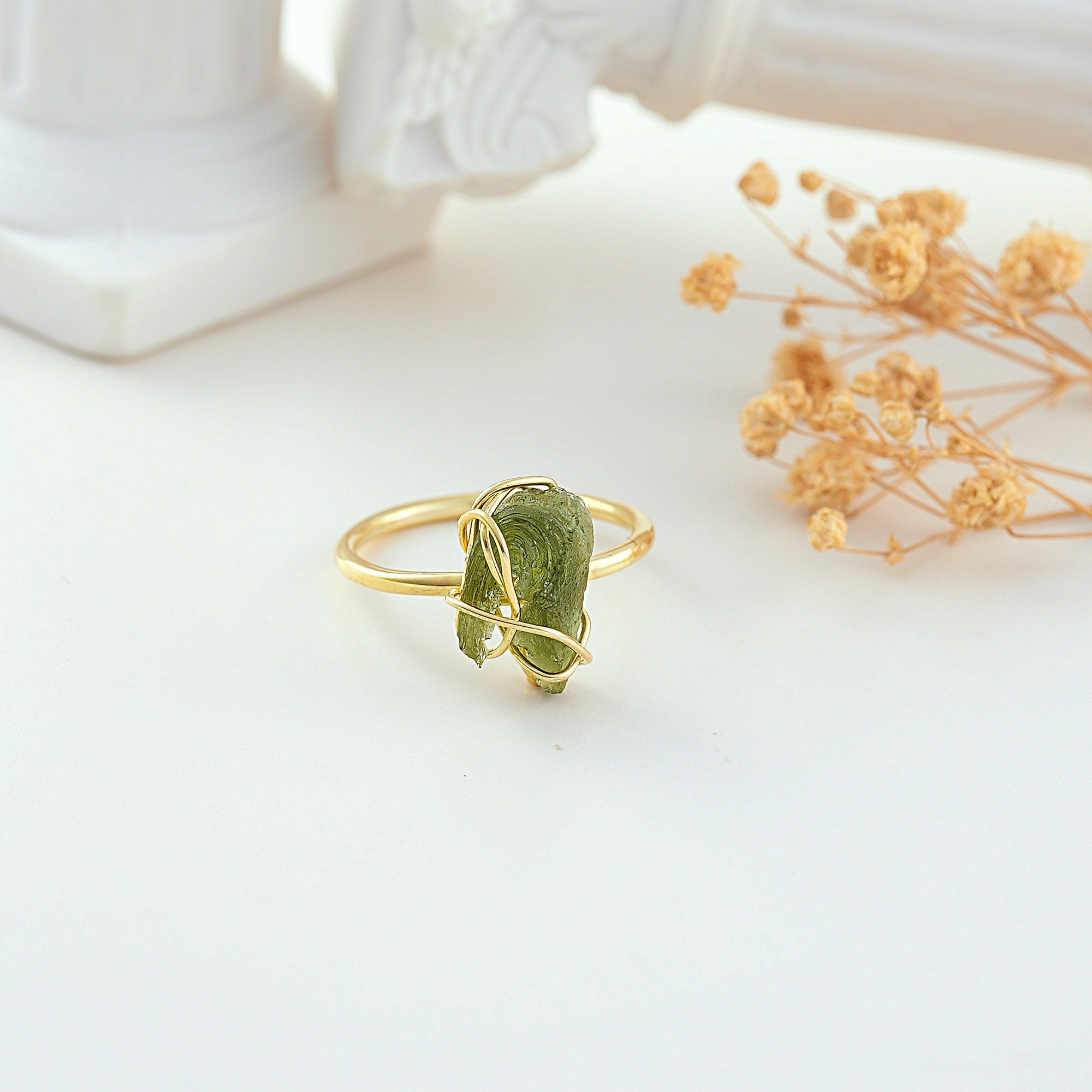 14K Gold Moldavite Ring Moldavite Crystal Genuine Moldavite - Etsy