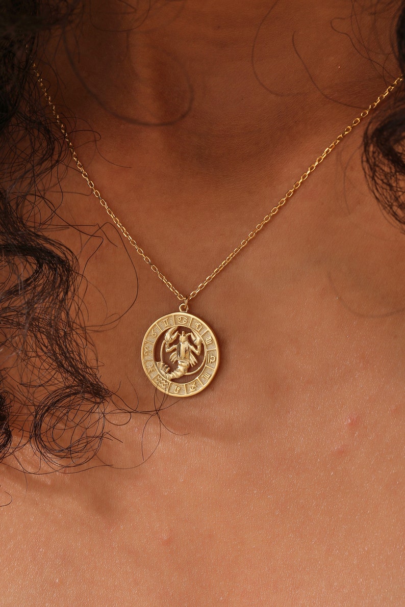 14K Gold Zodiac Coin Necklace Leo Necklace Scorpio Zodiac - Etsy