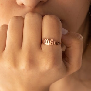 14K Gold Name Ring, Custom Name Ring, Stackable Name Ring, Gift for Her ...