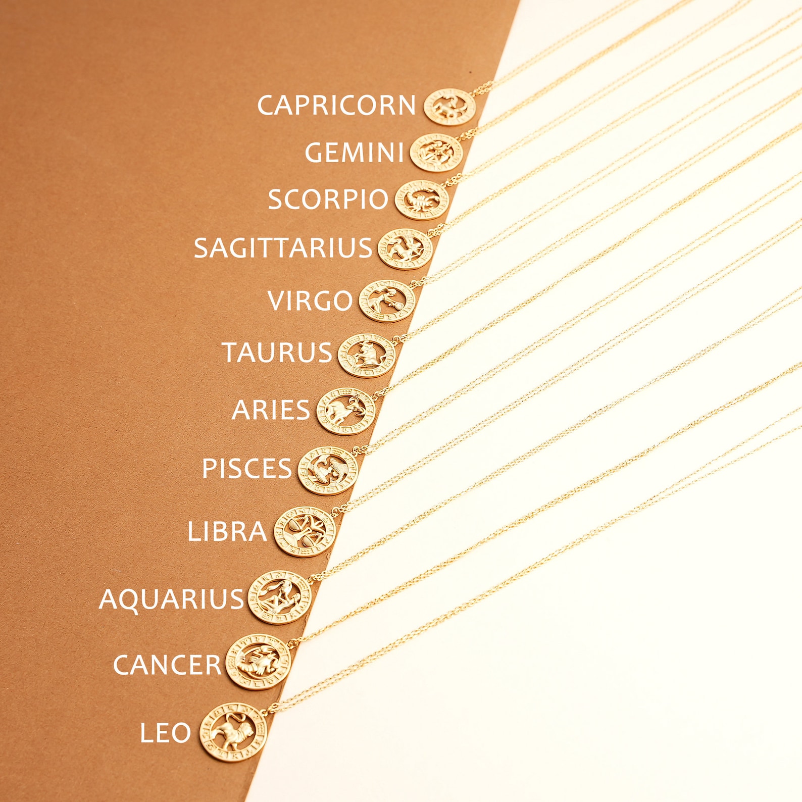 14K Gold Zodiac Coin Necklace, Leo Necklace, Scorpio Zodiac Sign ...